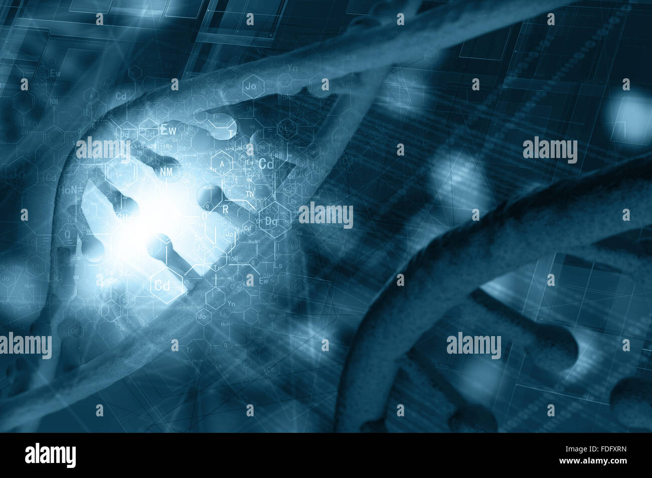 Biochemistry background concept with high tech dna molecule Stock Photo ...