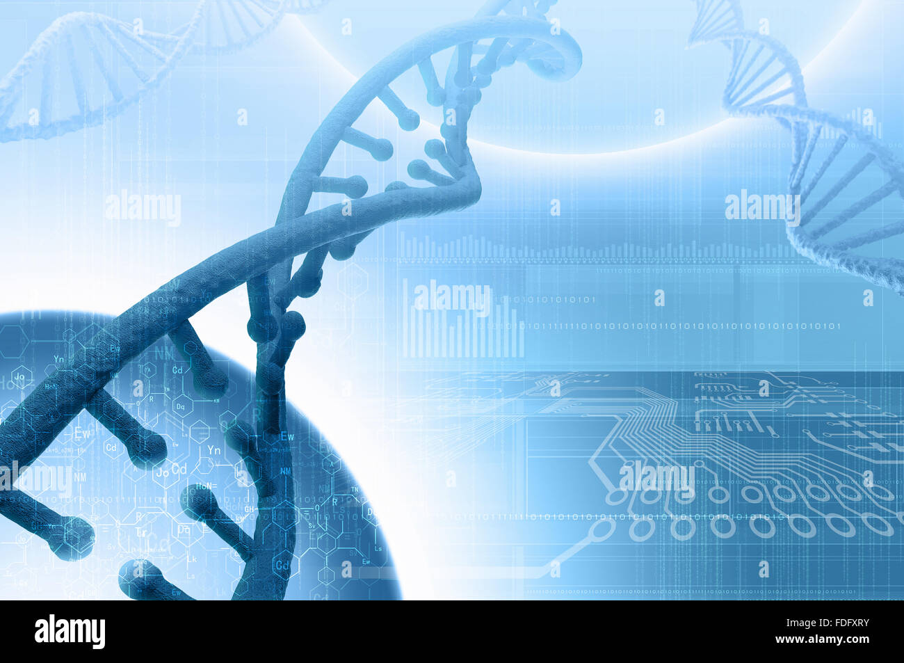 Biochemistry background concept with high tech dna molecule Stock Photo ...