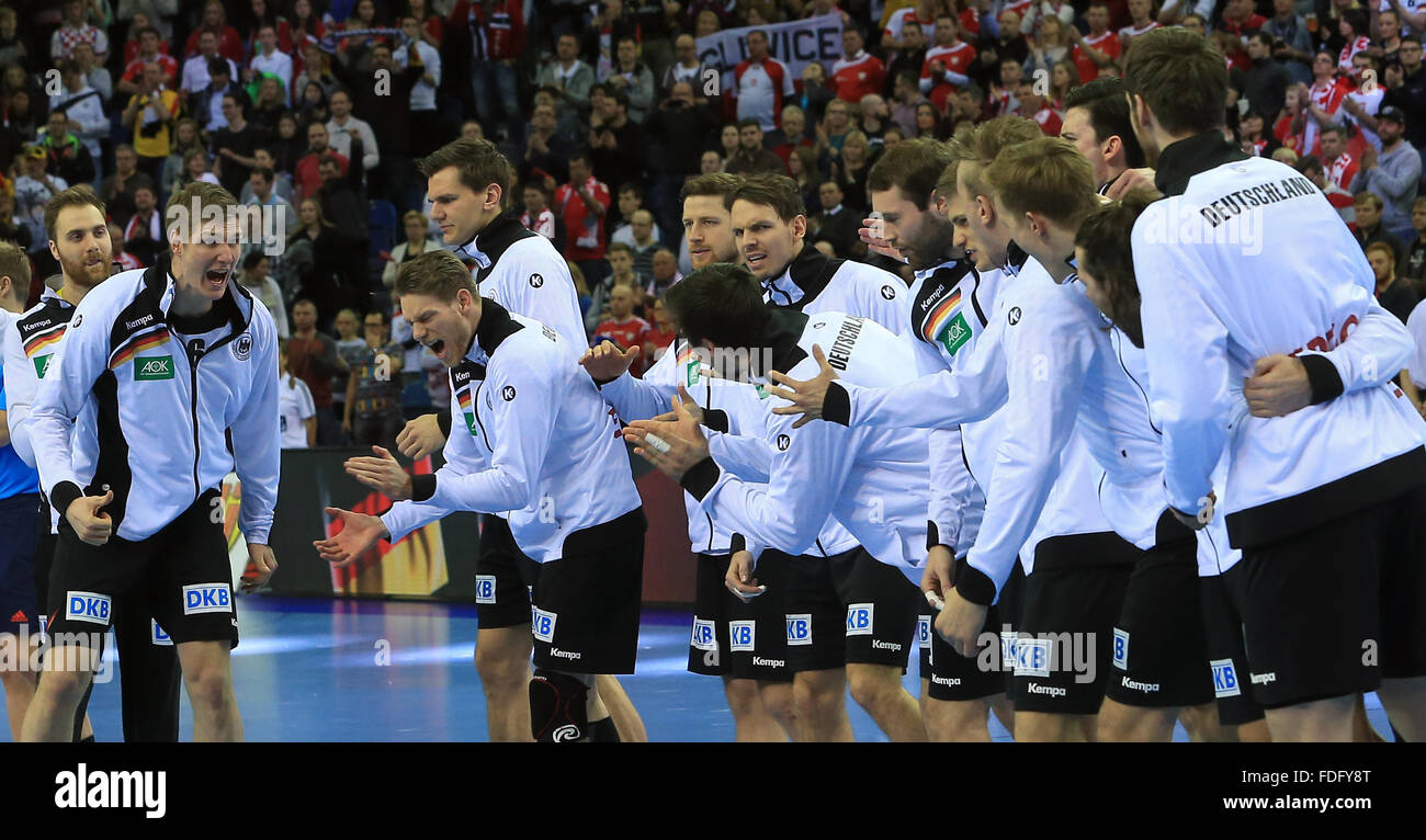 Krakow, Poland. 31st January, 2016. German players motivate each other ...