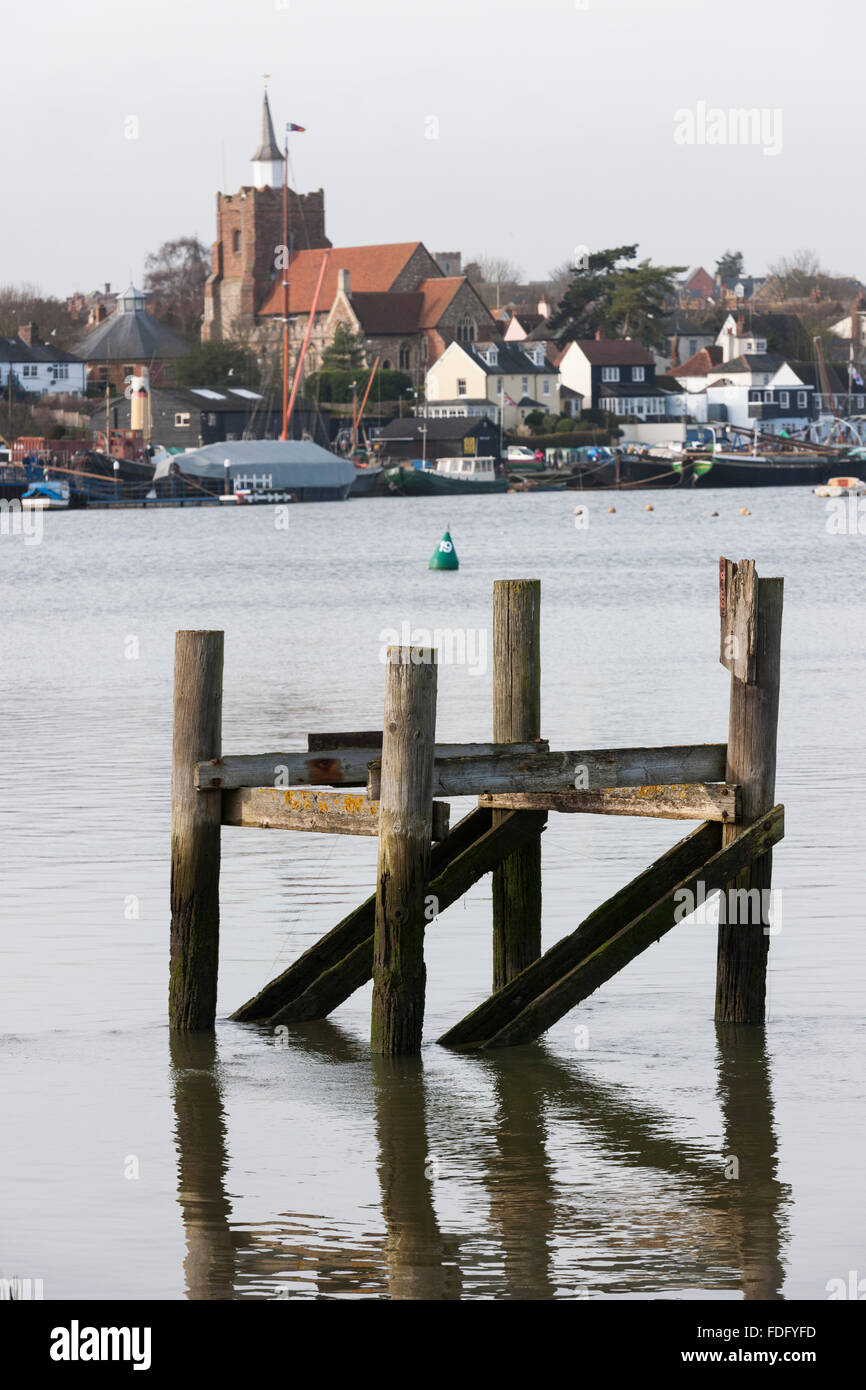 Maldon church & hythe with Thames barges Stock Photo - Alamy