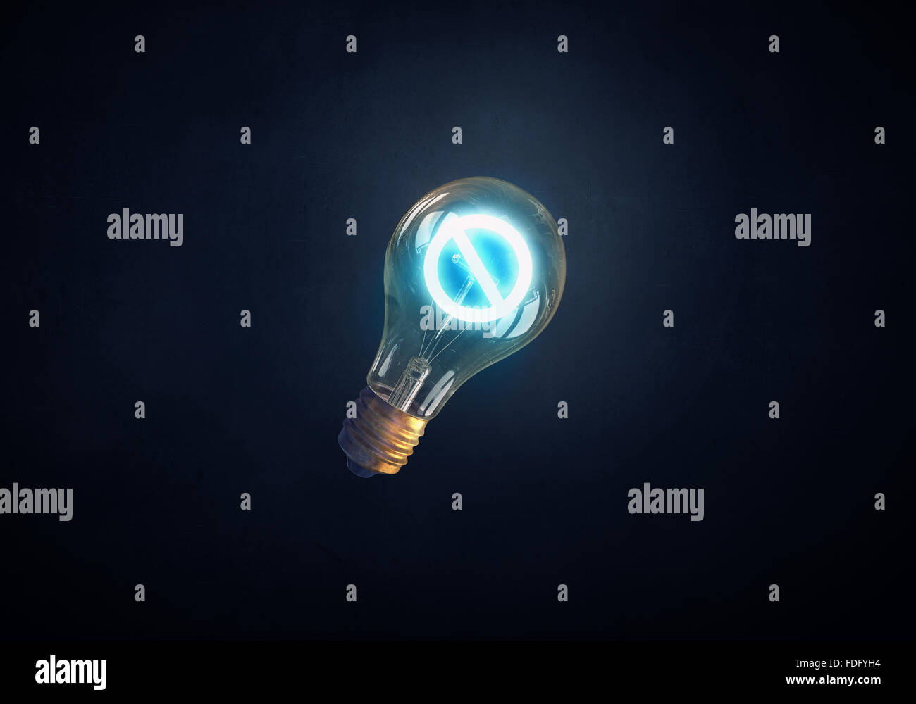 Glass glowing light bulb with prohibition sign inside Stock Photo - Alamy