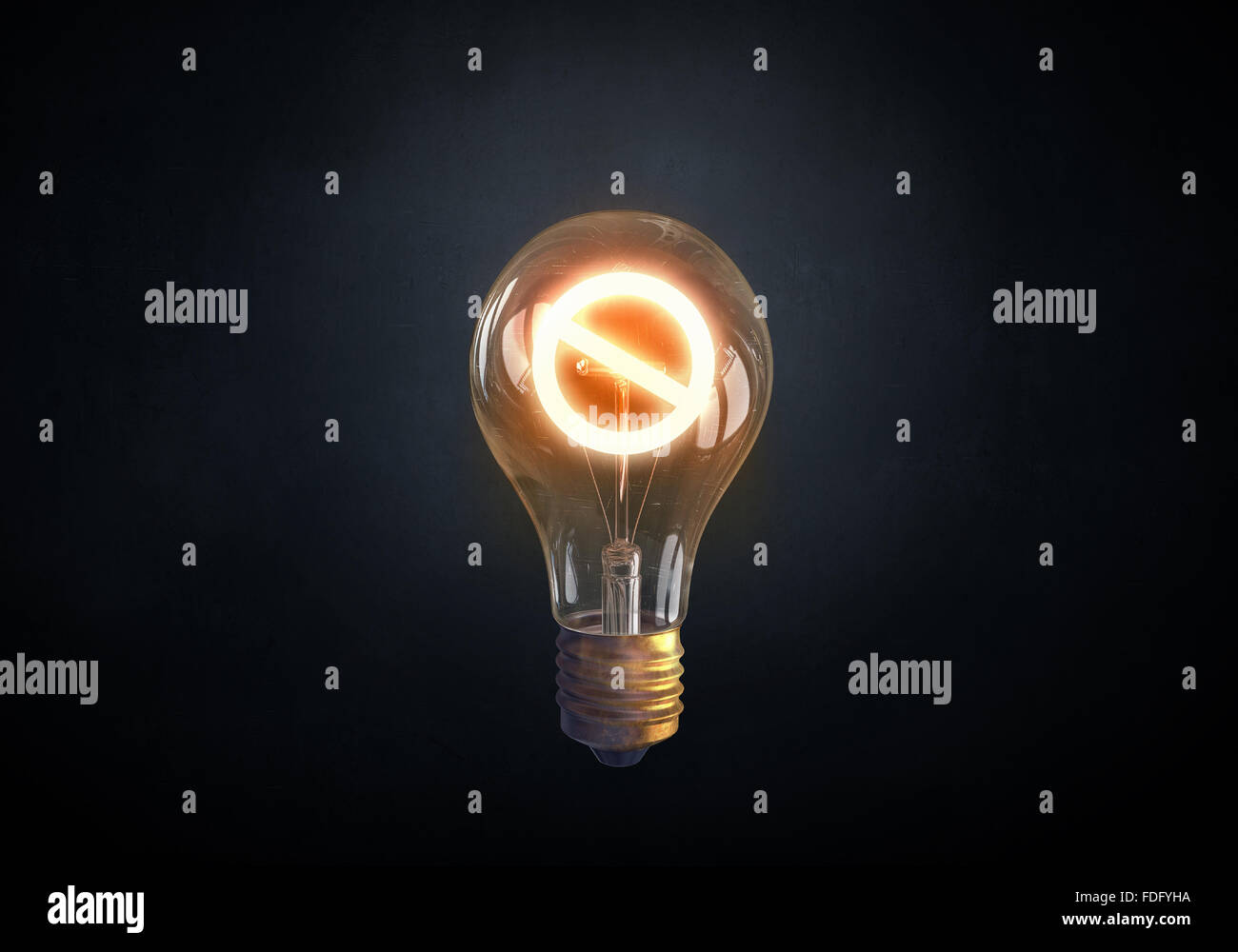 Glass glowing light bulb with prohibition sign inside Stock Photo - Alamy