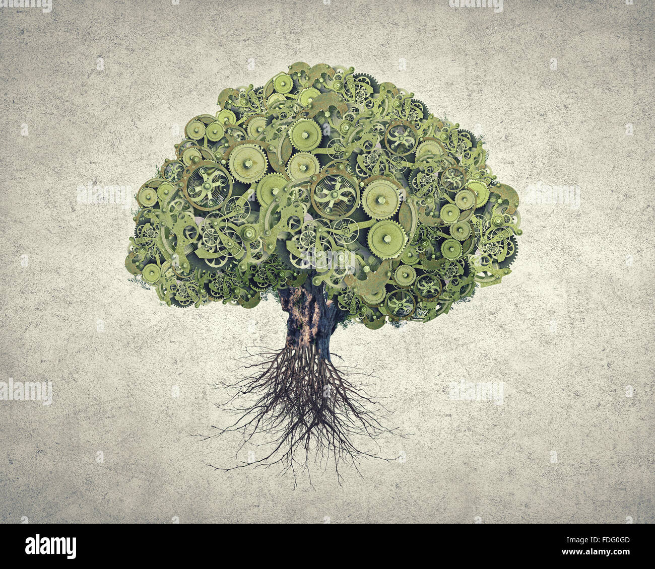 Green concept with tree made of gears Stock Photo - Alamy