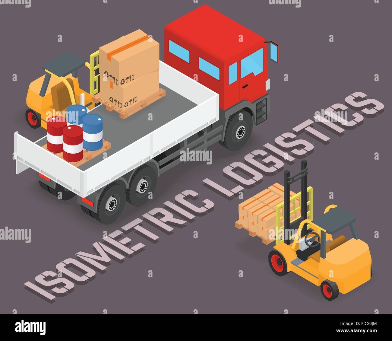 Isometric process of loading the trucks with a forklift Stock Vector ...