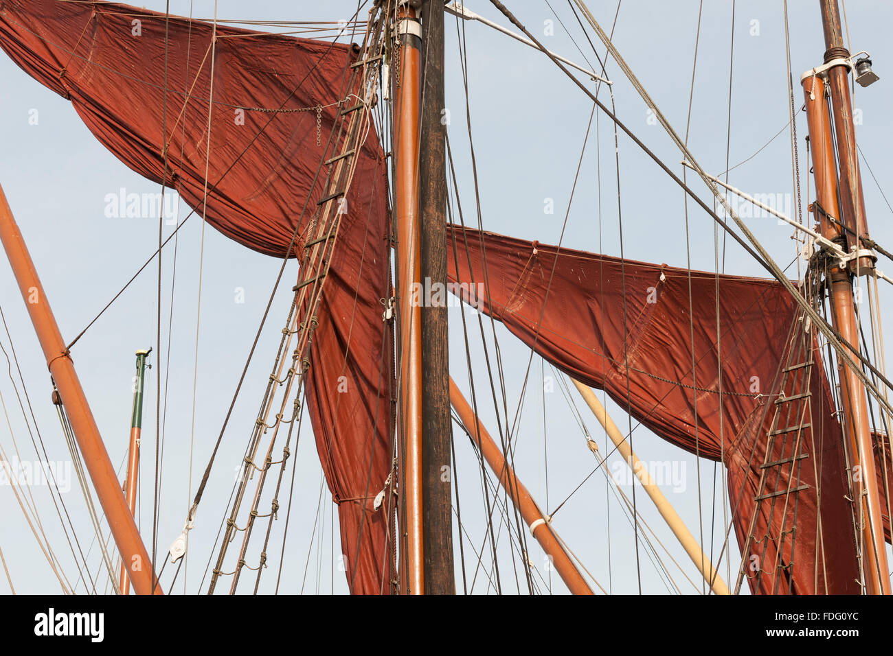 red canvas sails on Thames barges, Maldon Essex Stock Photo - Alamy