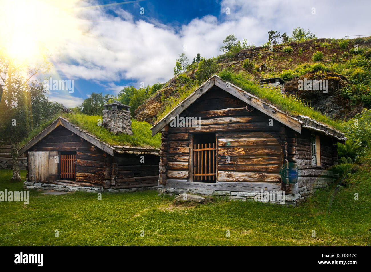 Wonderful view on ancient scandinavian village and countryside ...