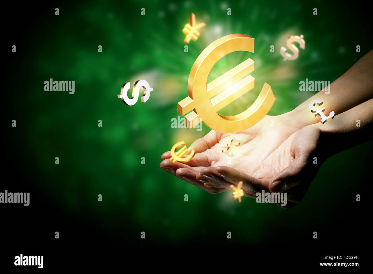 Hands holding money currency signs in palm Stock Photo - Alamy