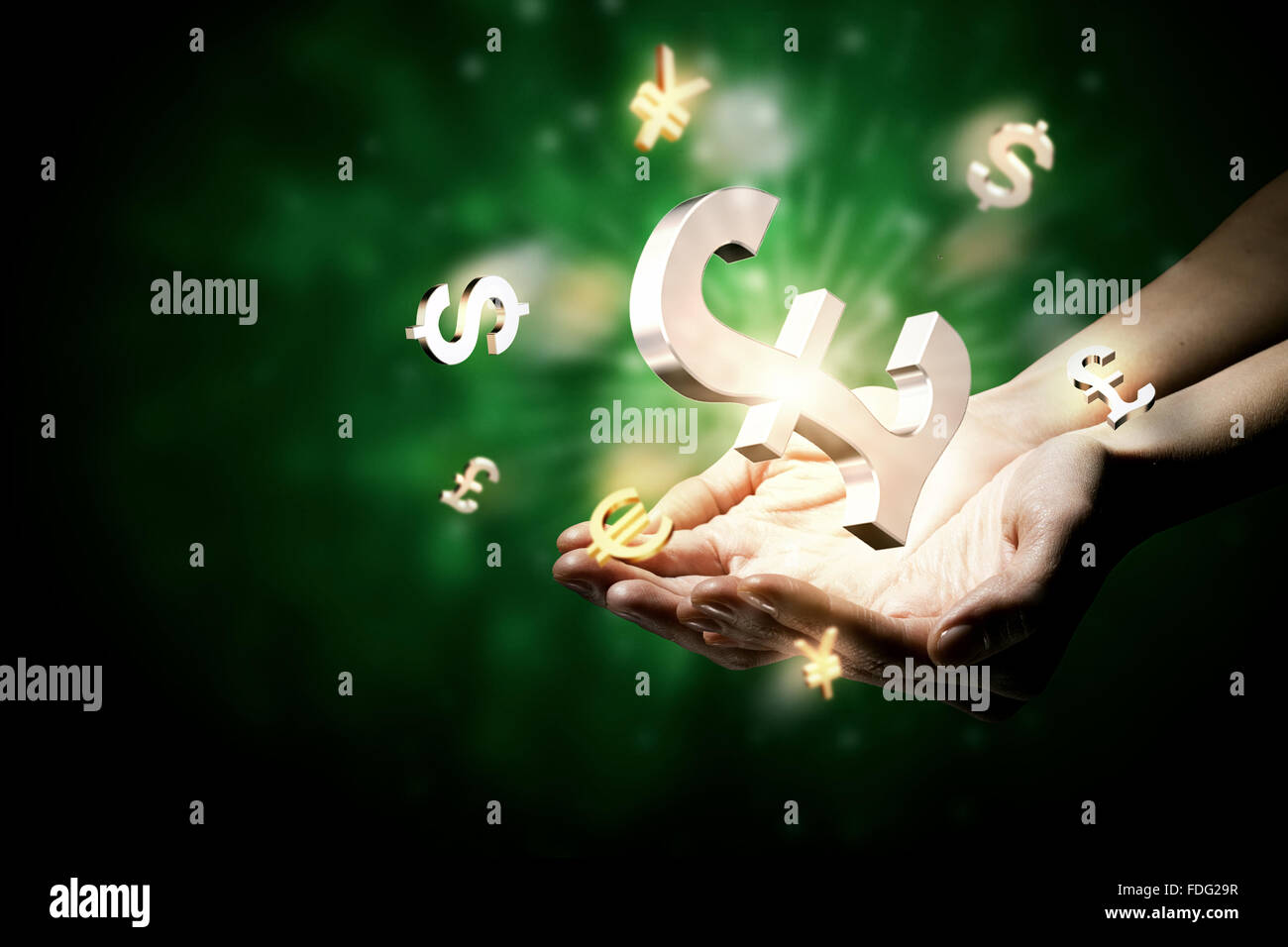 Hands holding money currency signs in palm Stock Photo - Alamy