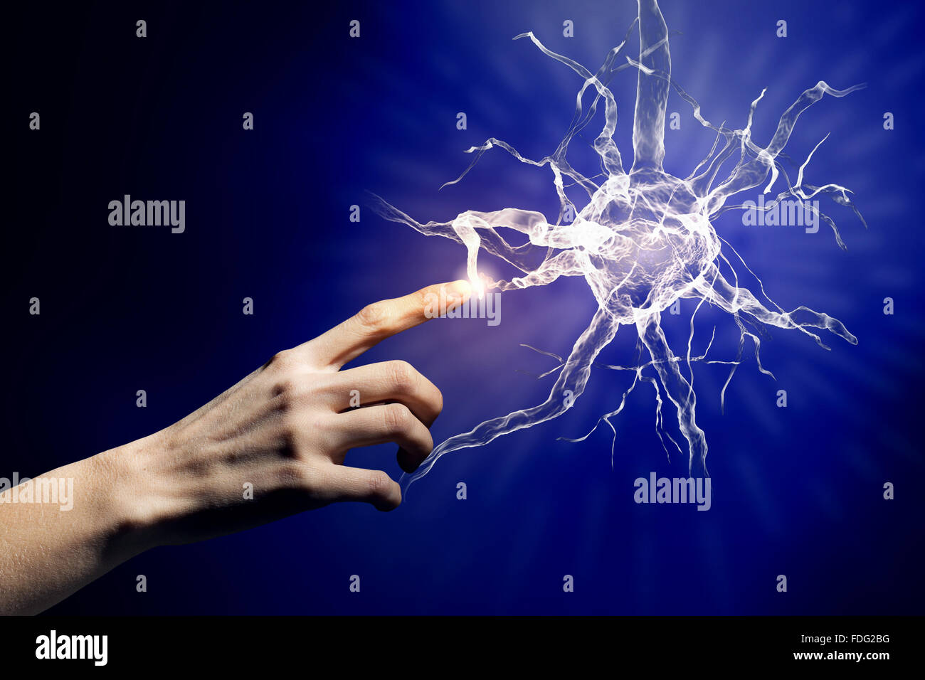 Close up of man hand touching nerve symbol Stock Photo - Alamy