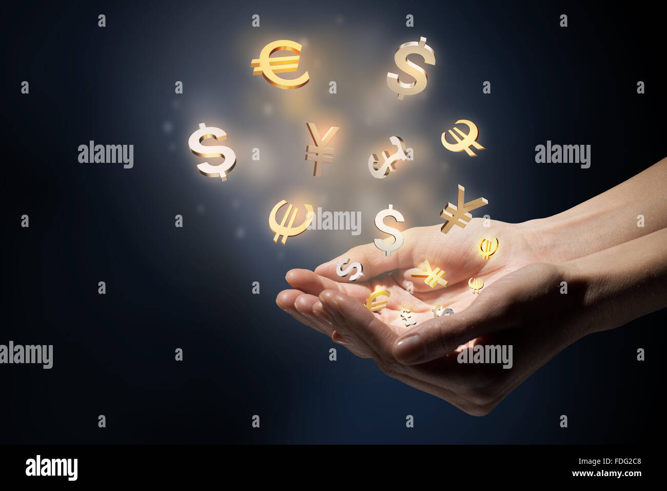 Hand touching money currency symbol with finger Stock Photo - Alamy