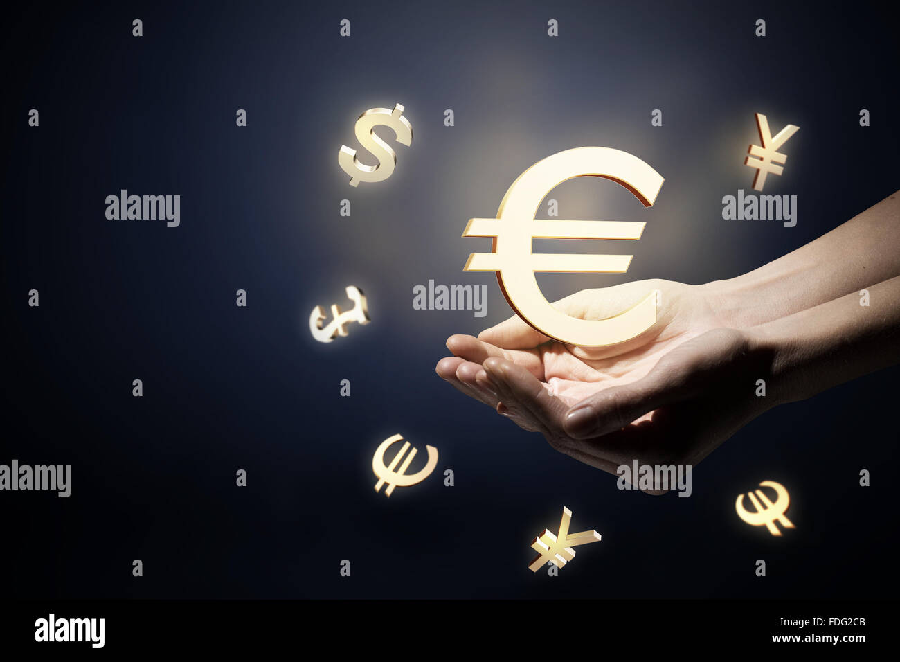 Hand touching money currency symbol with finger Stock Photo - Alamy
