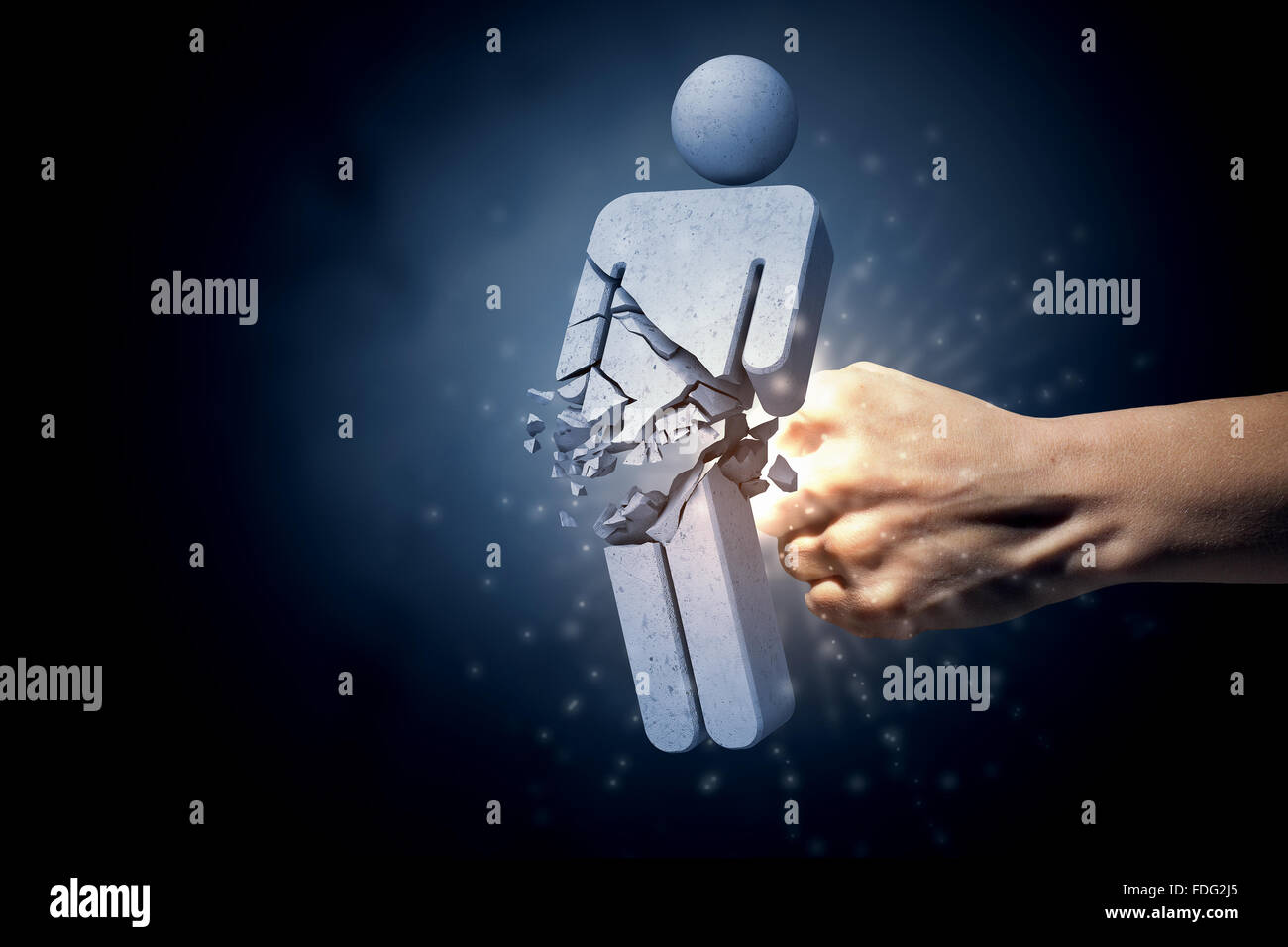 Close up of hand hitting stone male sign with fist Stock Photo - Alamy