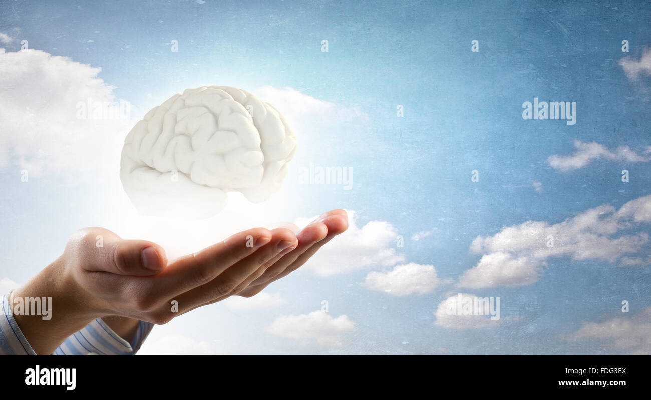 Close up of human hand holding brain Stock Photo - Alamy