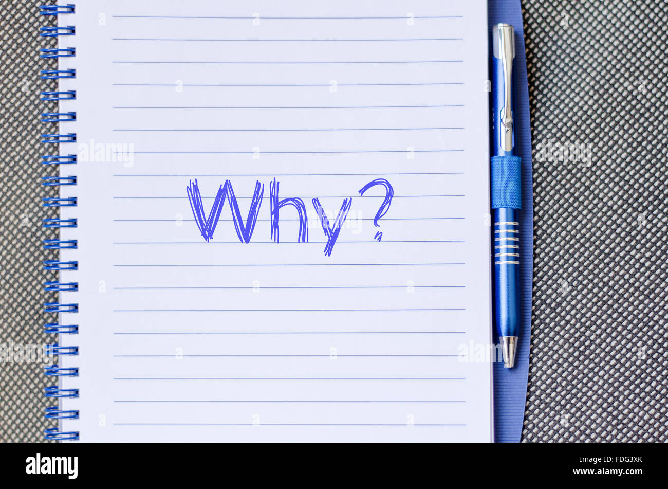 Why text concept write on notebook with pen Stock Photo - Alamy