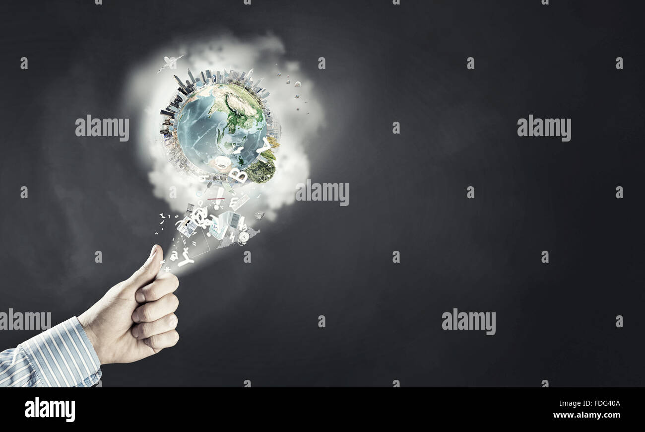 Close up of human hand catching Earth planet. Elements of this image ...