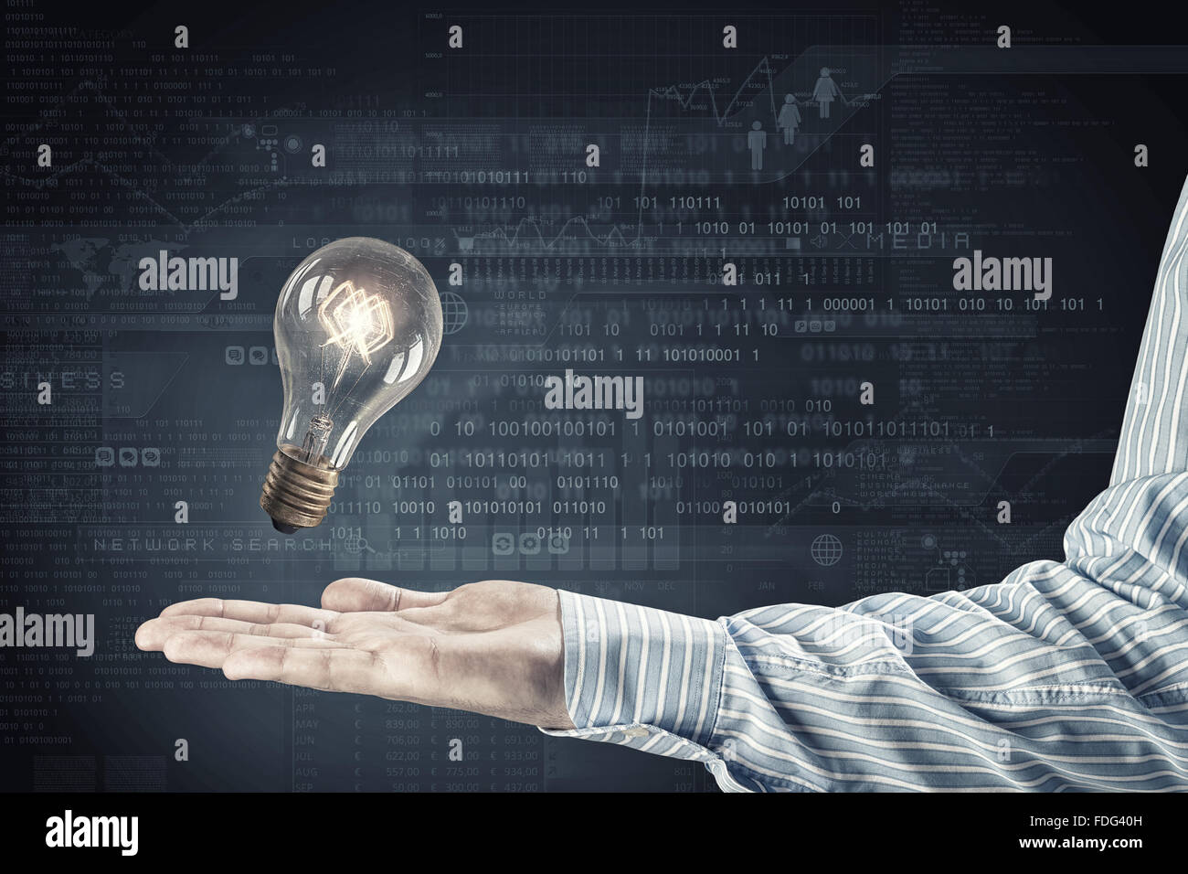 Close up of hand holding glowing light bulb Stock Photo - Alamy