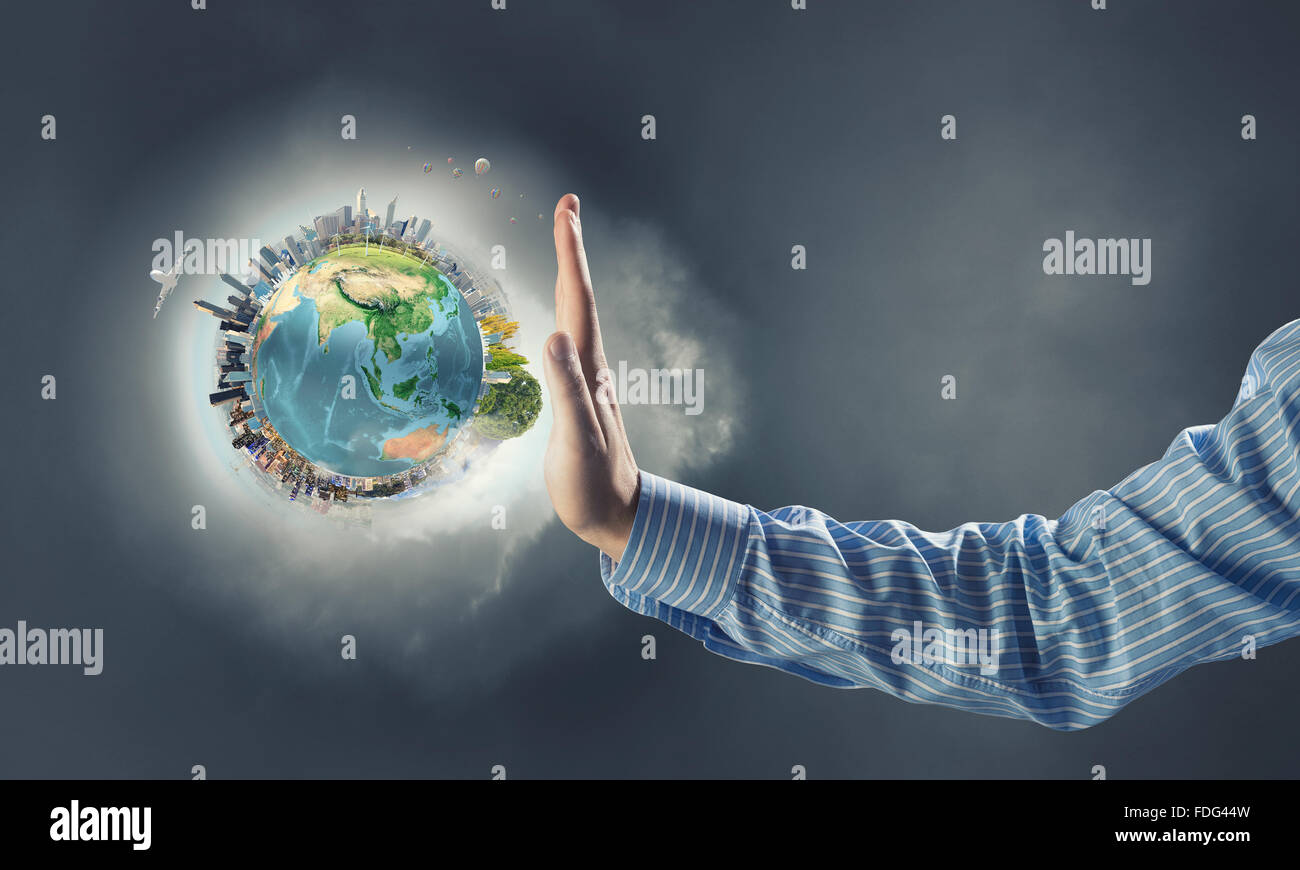 Close up of human and Earth planet. Elements of this image are ...