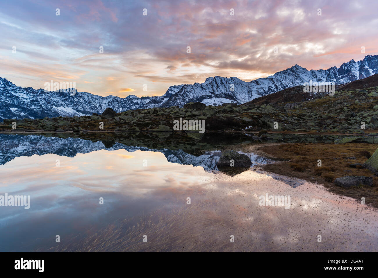 High altitude alpine lake in idyllic land once covered by glaciers ...