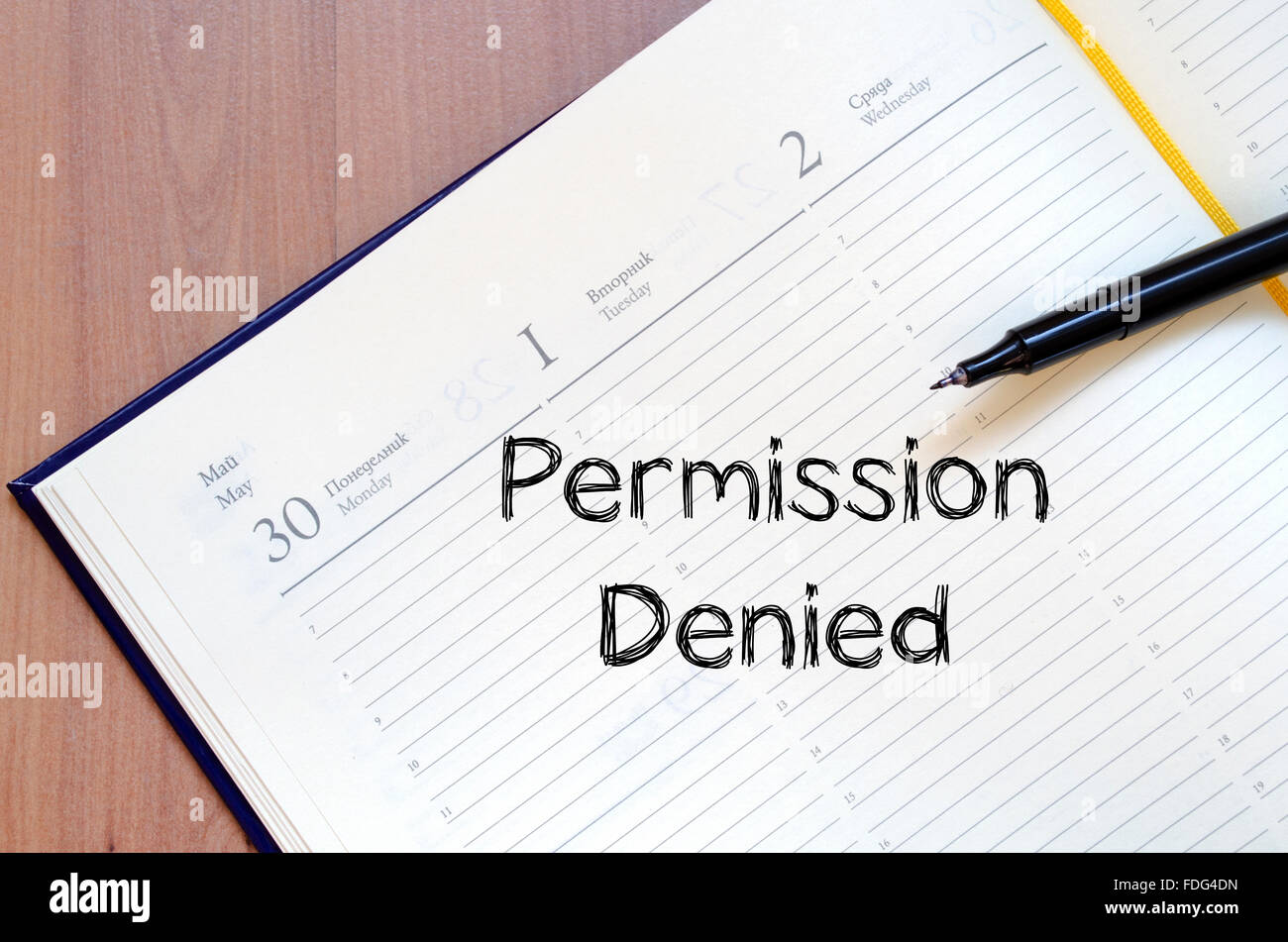 Permission denied text concept write on notebook with pen Stock Photo ...