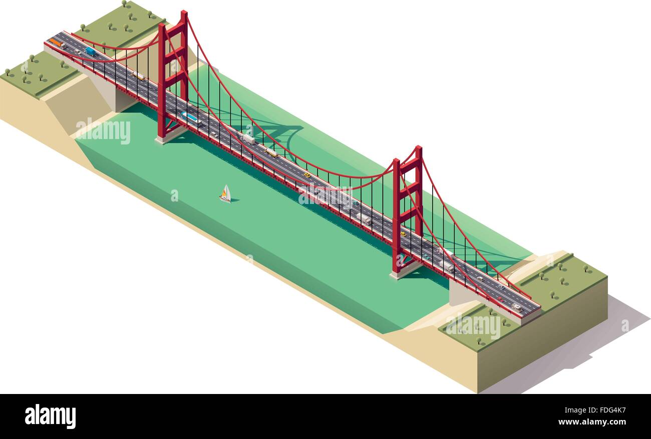 Vector isometric suspension bridge Stock Vector Image & Art - Alamy