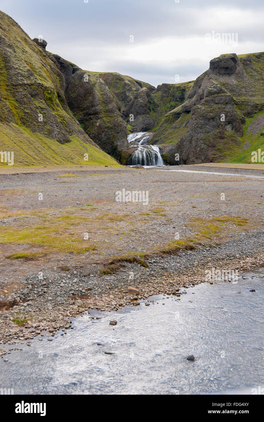 landscape with a waterfall in Vik in Iceland Stock Photo - Alamy