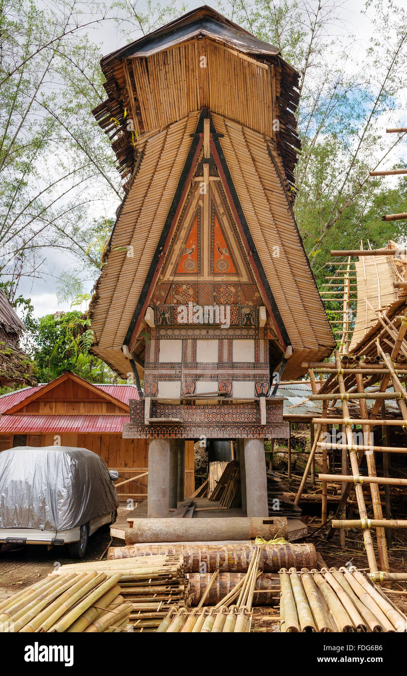 Tongkonan traditional rice barn in Kete Kesu village. Tana Toraja ...