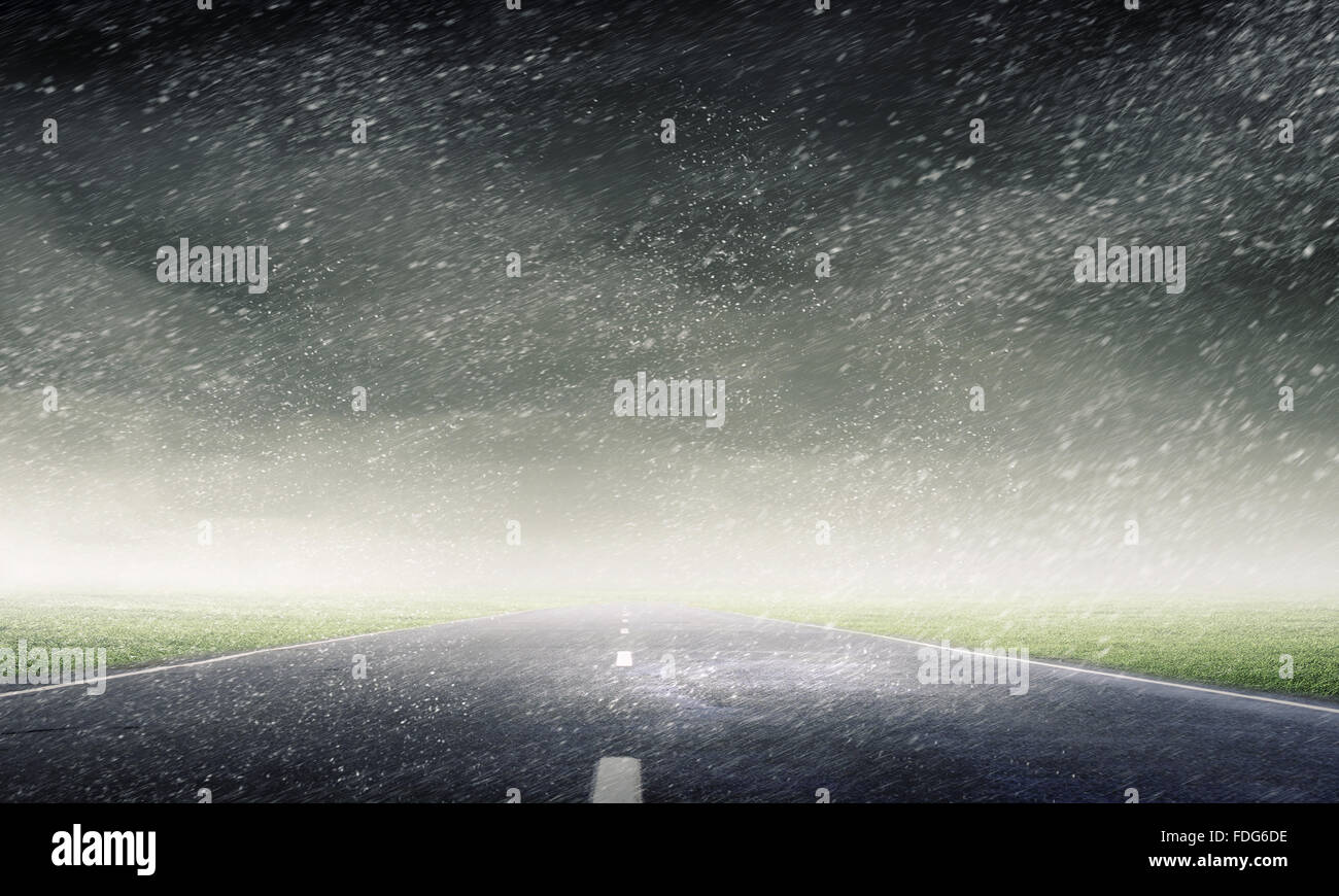 Natural landscape of road in rainy stormy weather Stock Photo - Alamy