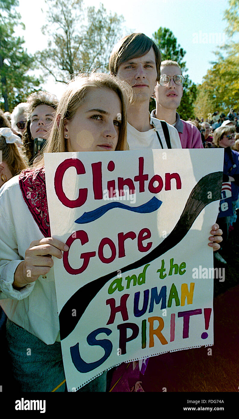 Durham, North Carolina, USA, 26th October, 1992 Clinton/Gore Campaign ...