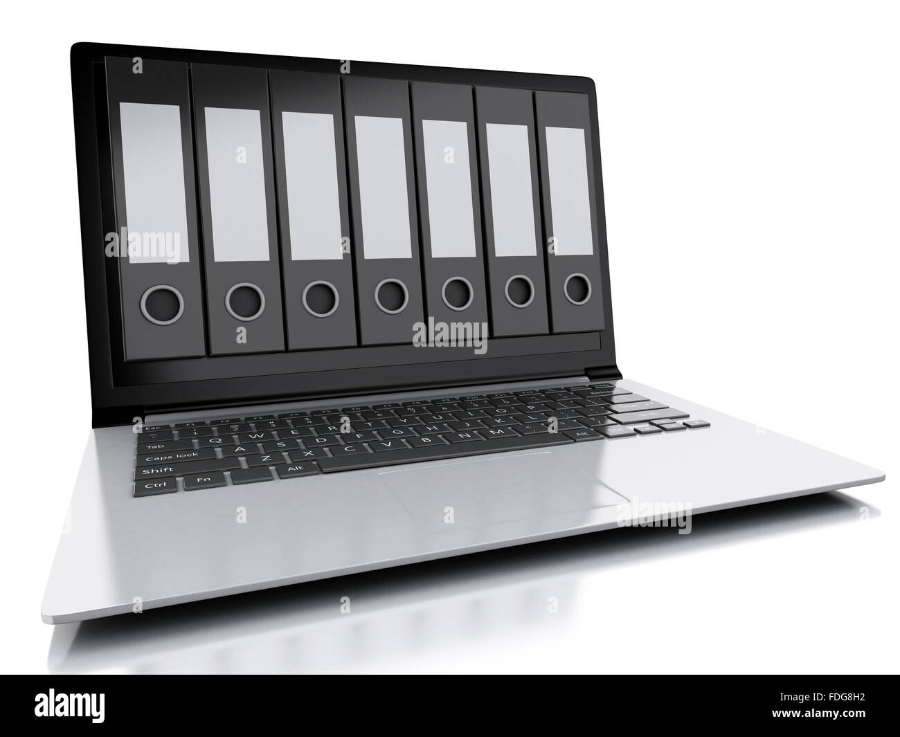 3d illustration. Archive concept. Laptop and files on isolated white ...