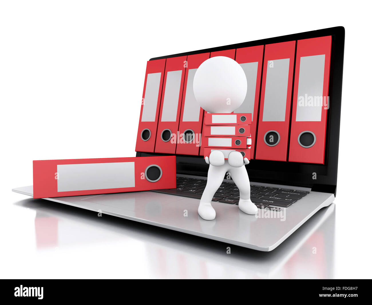 3d illustration. White people with office ring binders. Archive concept ...