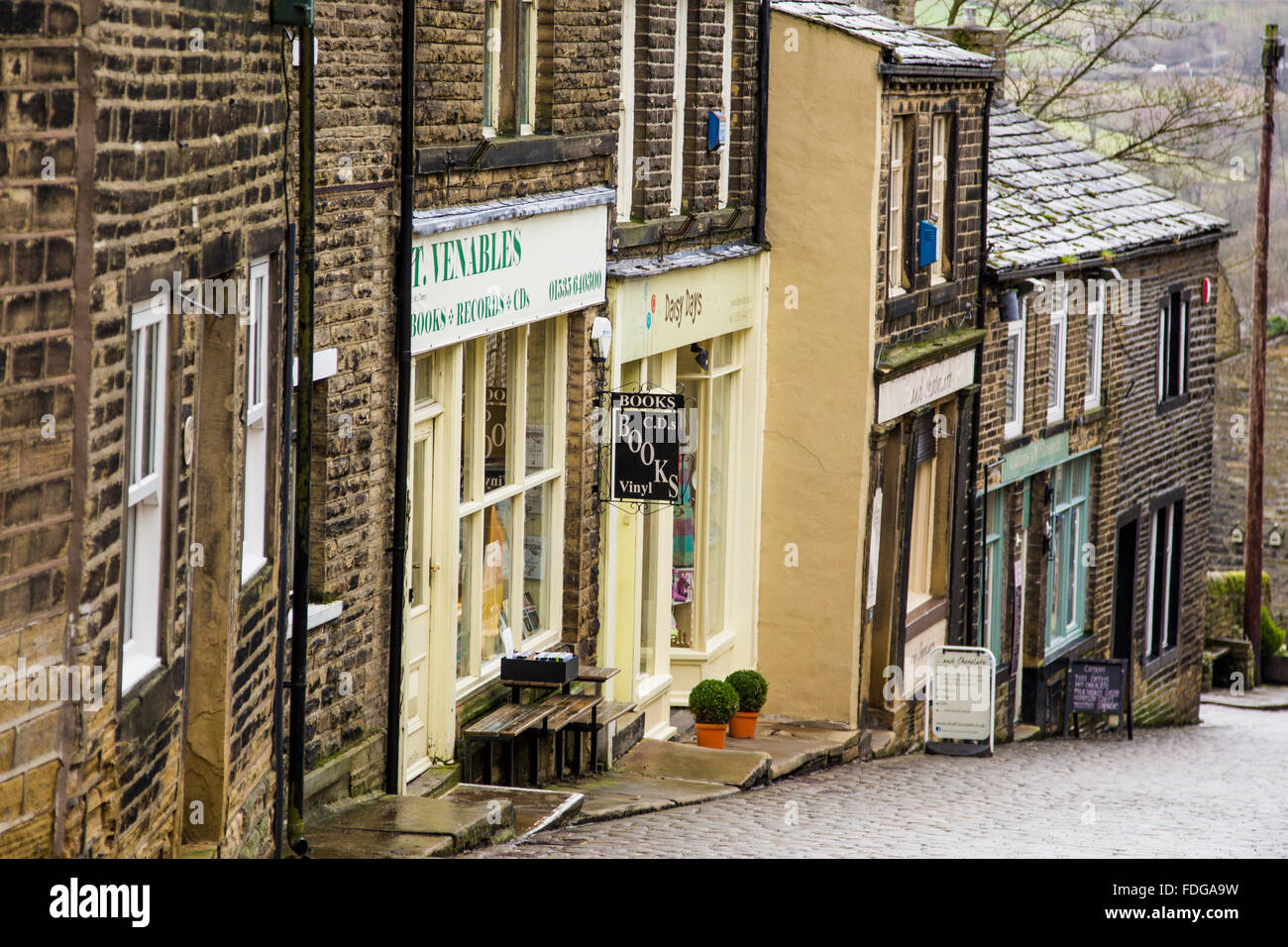 The main street in the village of Haworth, West Yorkshire, England, UK ...
