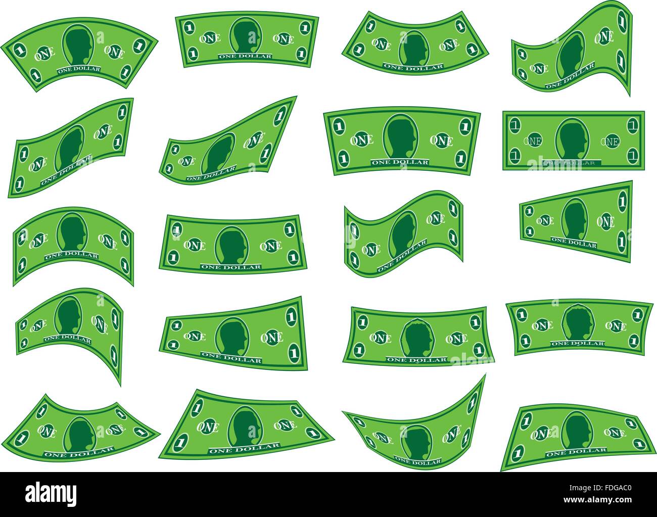 Set of Falling Vector Green Banknotes (Isolated Stock Vector Image ...