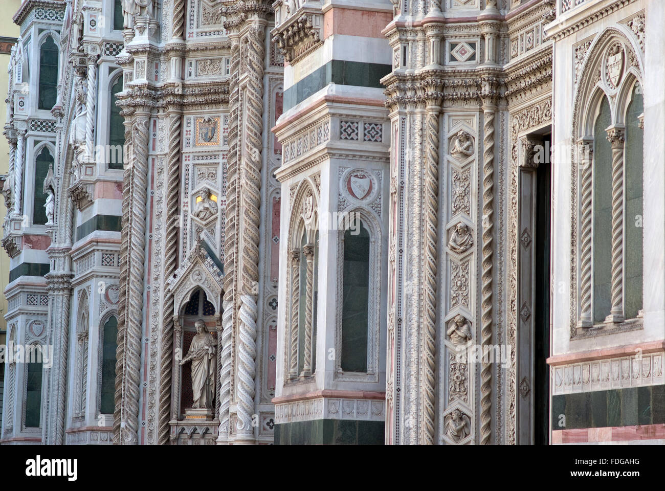 Details of the ornate marble facade at Florence Cathedral Stock Photo ...