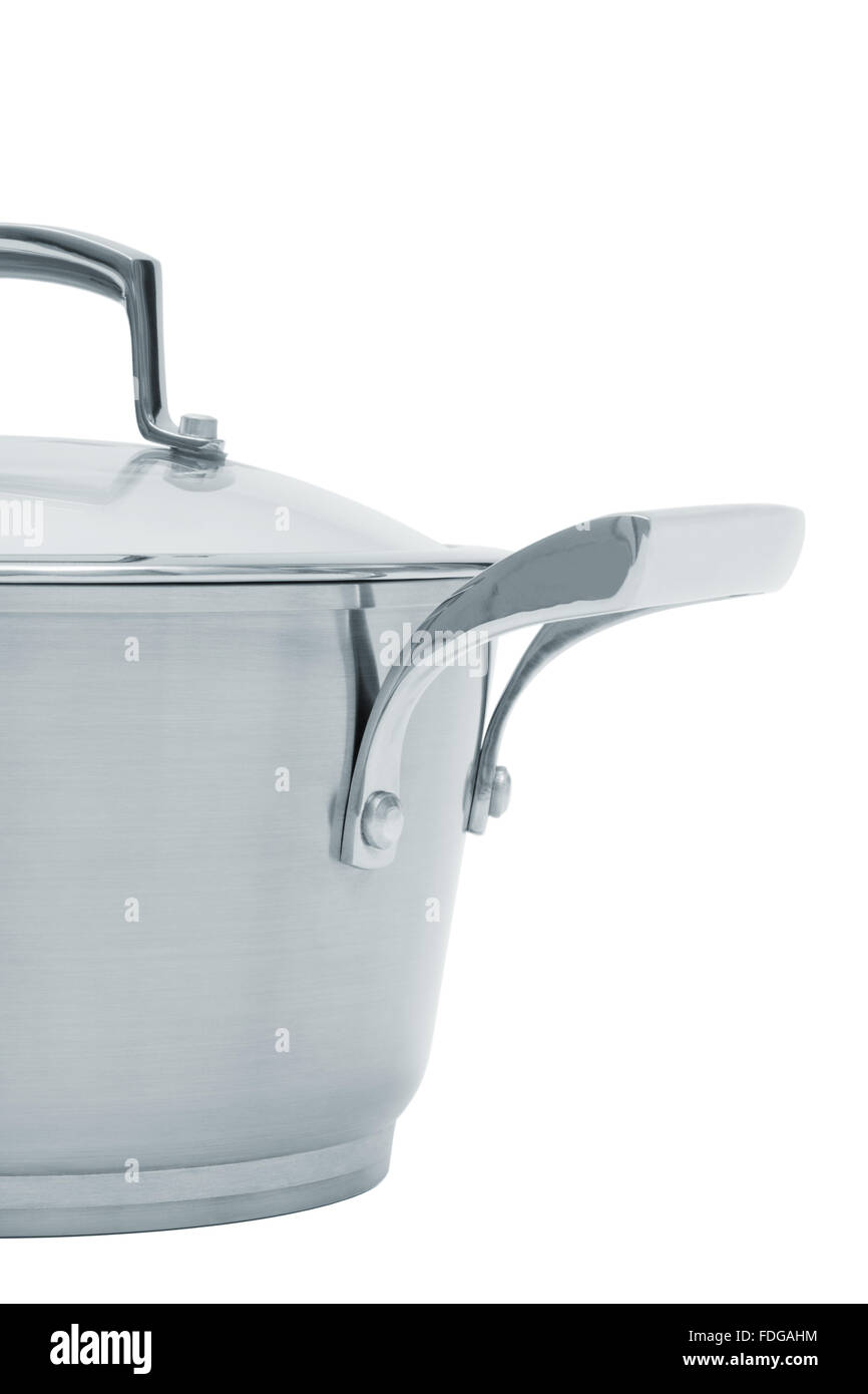 Modern steel saucepan on a white background Stock Photo - Alamy