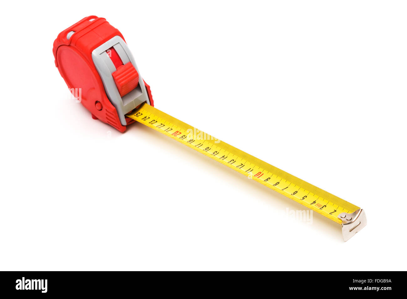 Red new tape-measure on a white background Stock Photo - Alamy