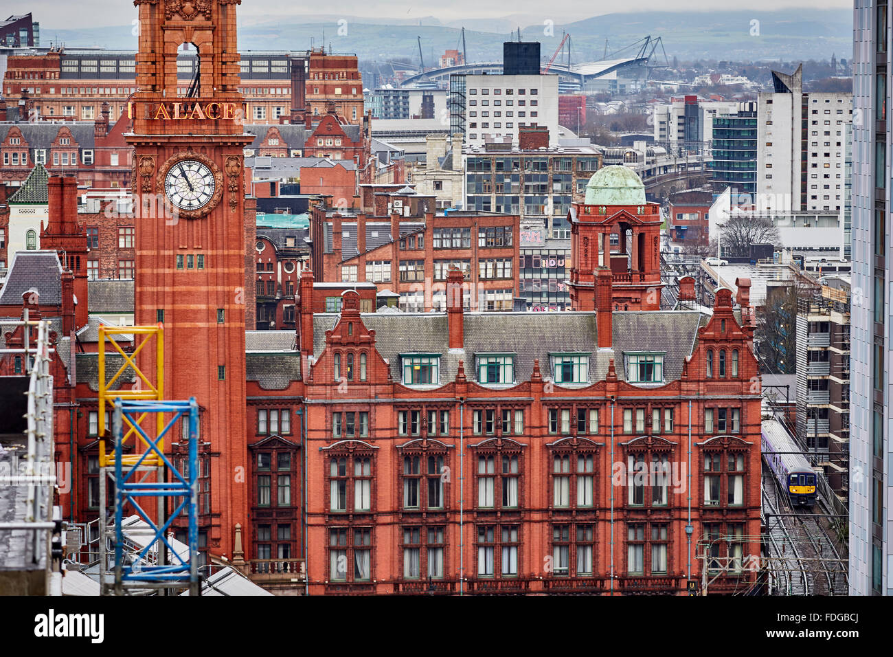 Manchester skyline Palace Hotel clock tower and there MCFC stadium The ...