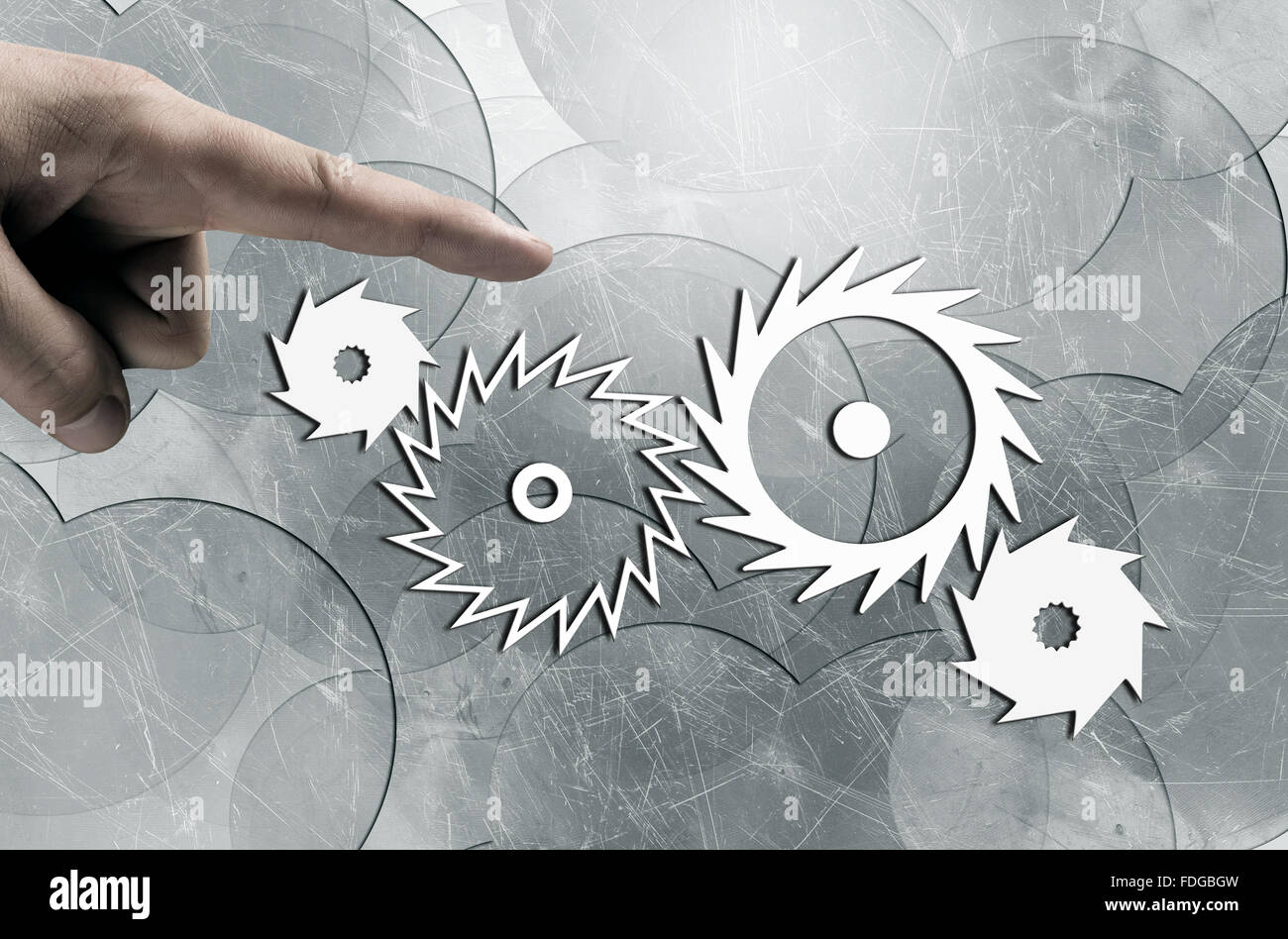 Close up human hand pointing with finger at gears mechanism Stock Photo ...