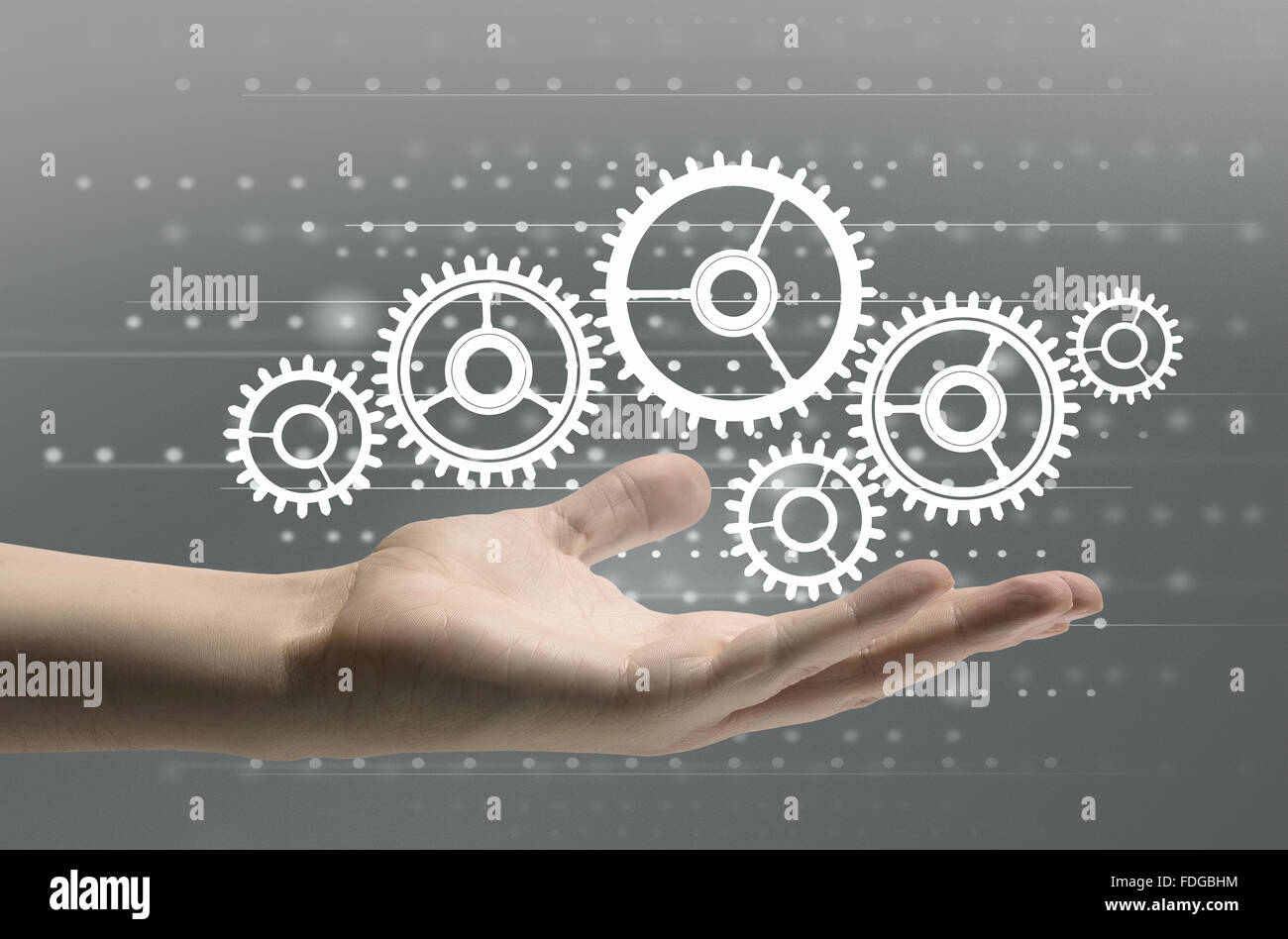 Close up human hand pointing with finger at gears mechanism Stock Photo ...