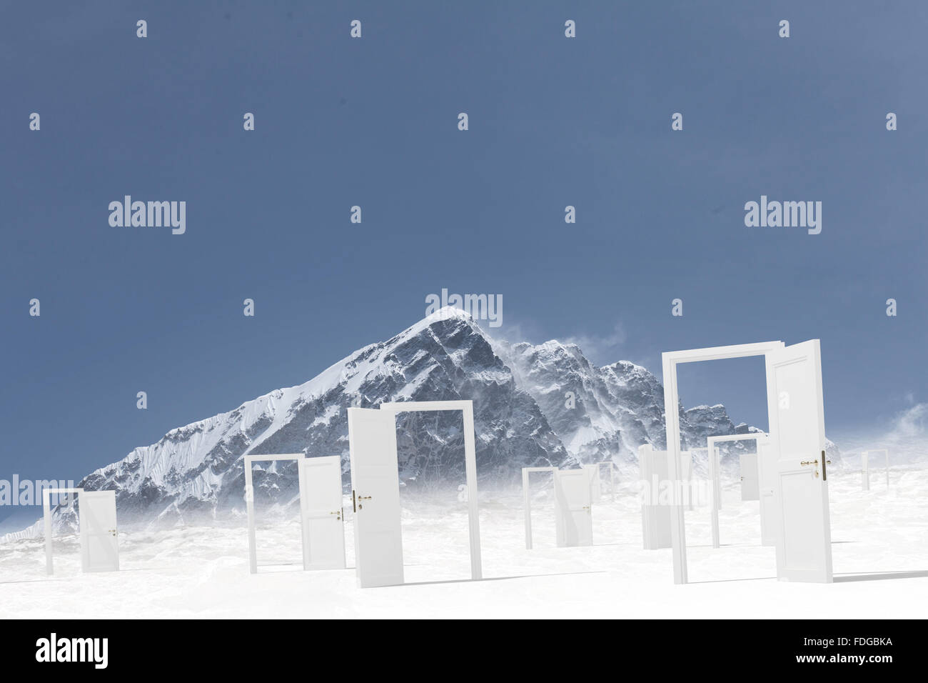 Conceptual image with opened doors as new way entrance to new world ...