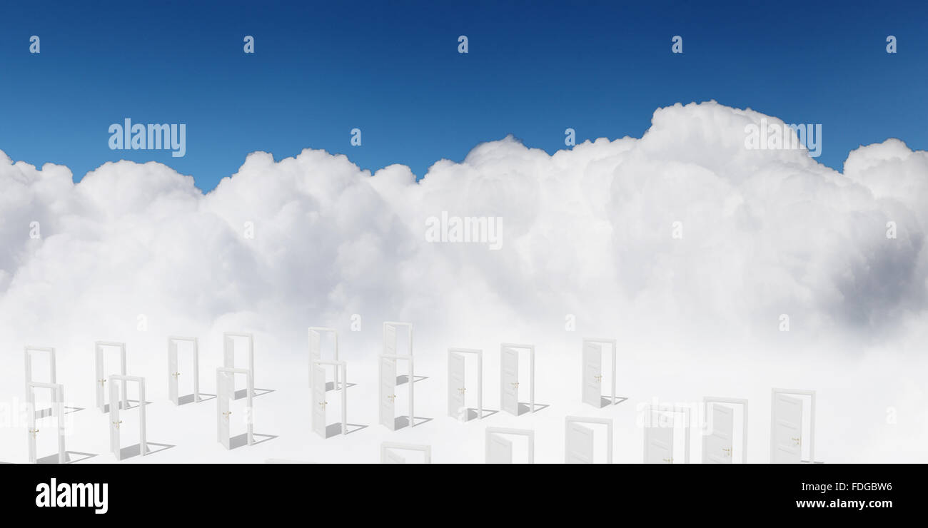 Conceptual image with opened doors as new way entrance to new world ...