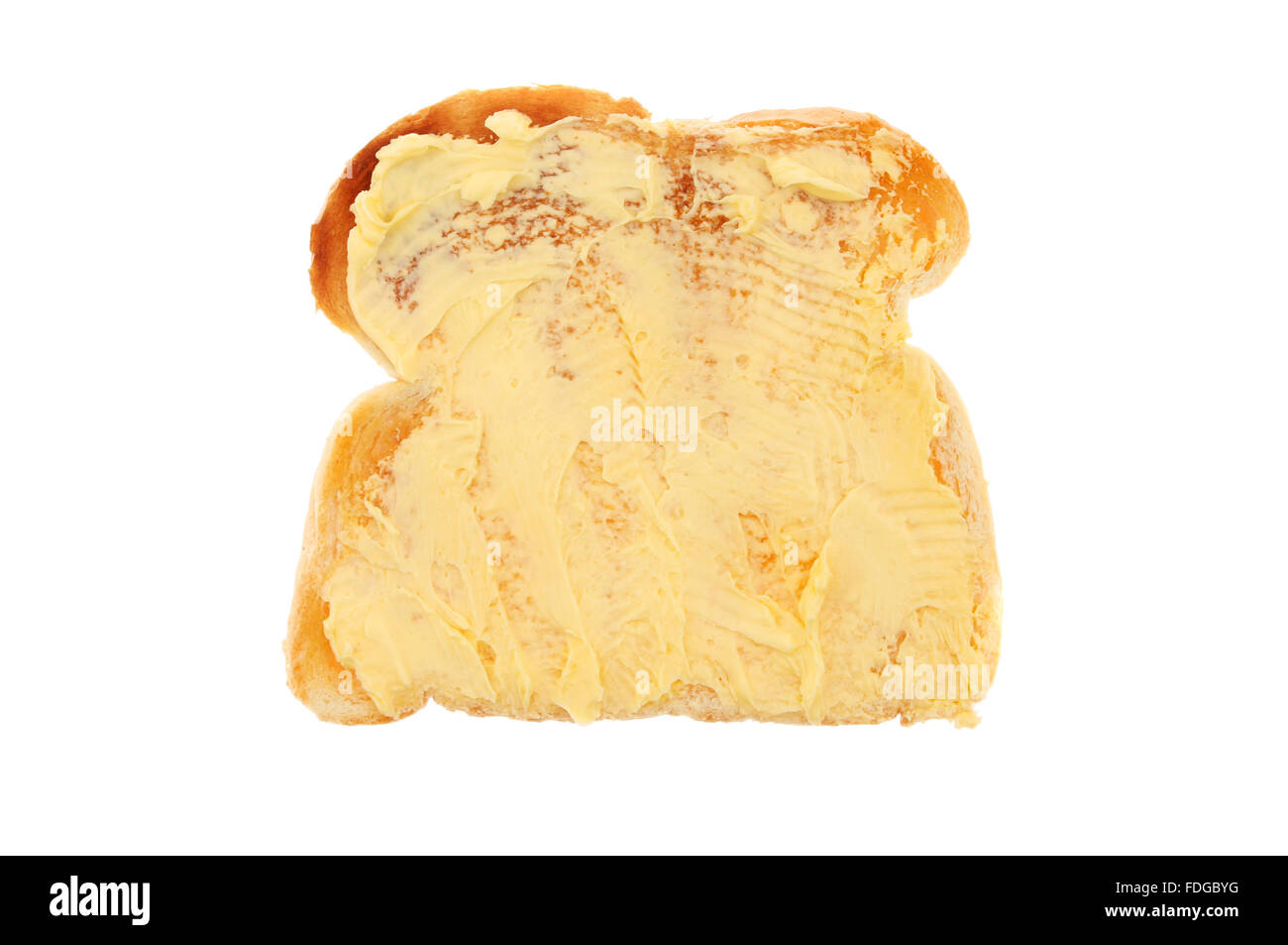 Single slice of buttered toast isolated against white Stock Photo - Alamy