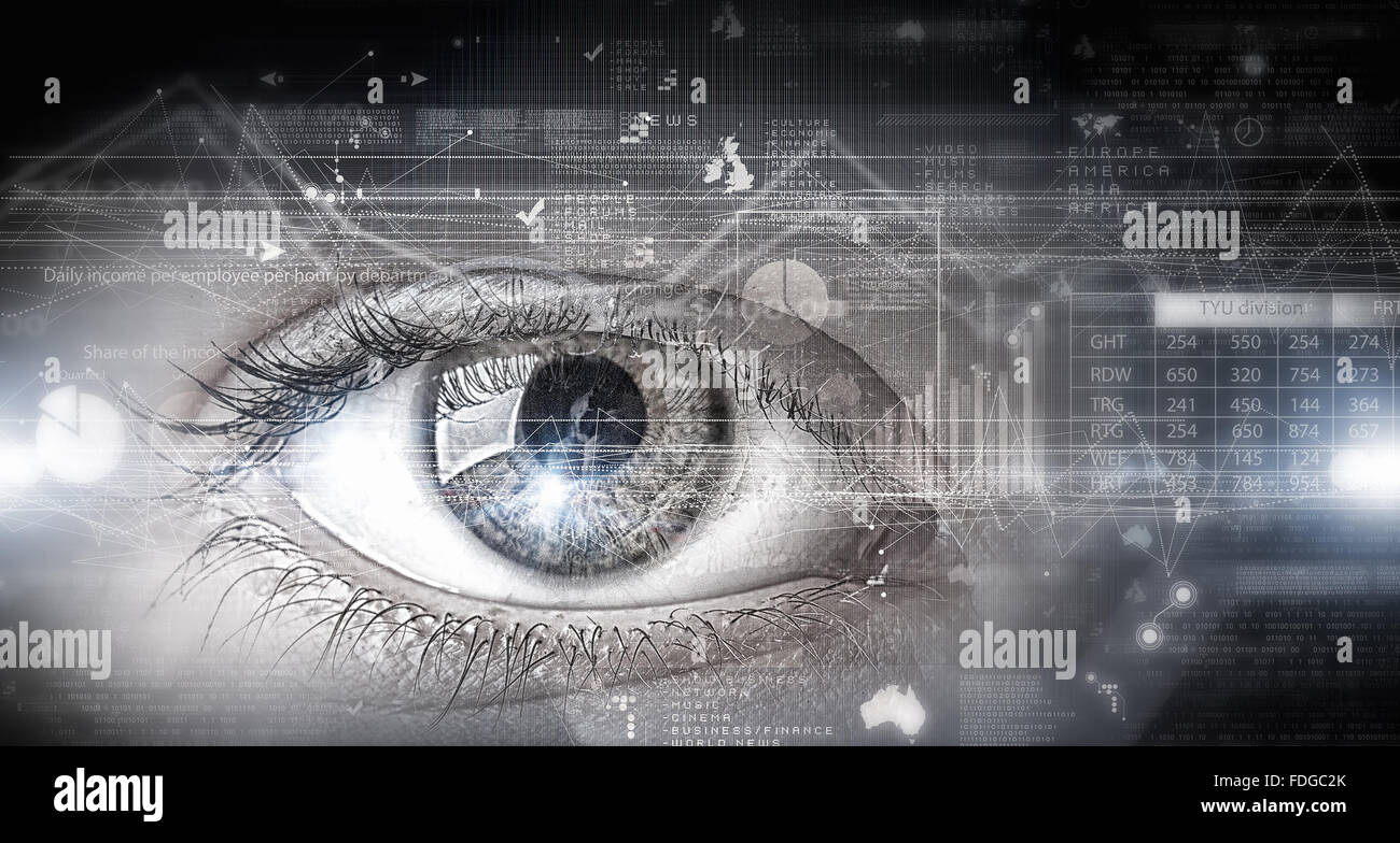 Close up of human eye on digital technology background Stock Photo - Alamy