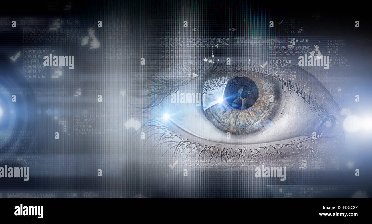 Close up of human eye on digital technology background Stock Photo - Alamy