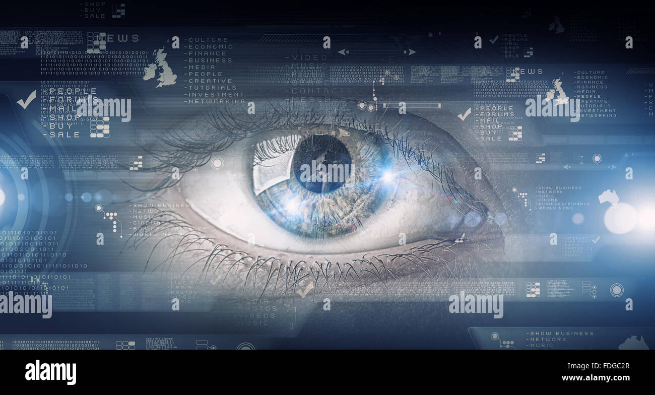 Close up of human eye on digital technology background Stock Photo - Alamy