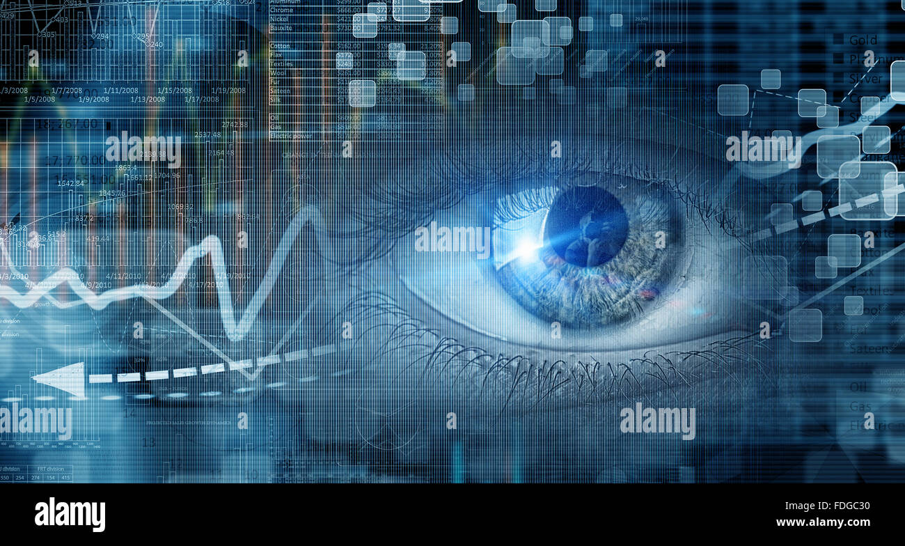 Close up of human eye on digital technology background Stock Photo - Alamy