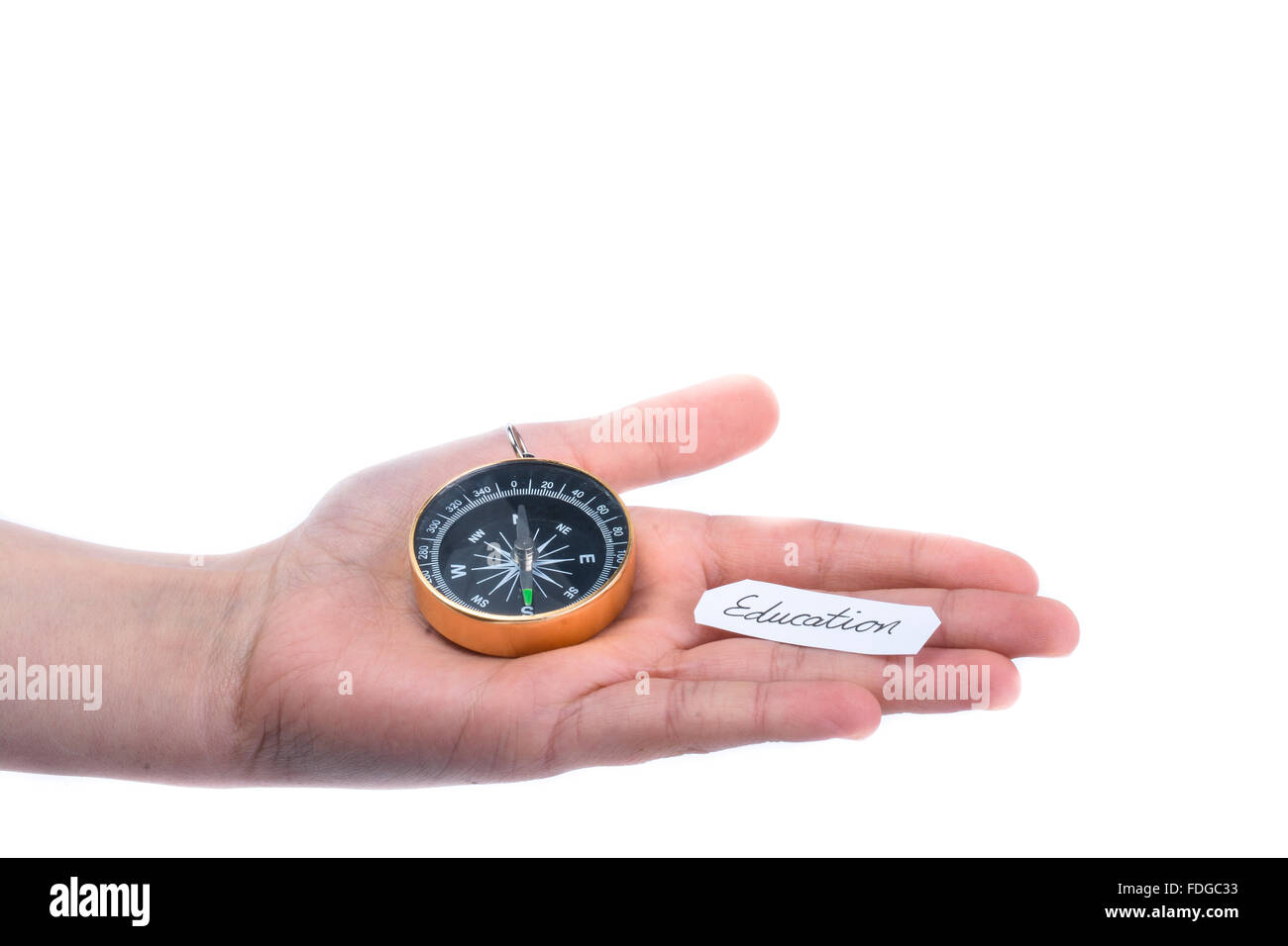 Isolated compass in hand on a white background Stock Photo - Alamy