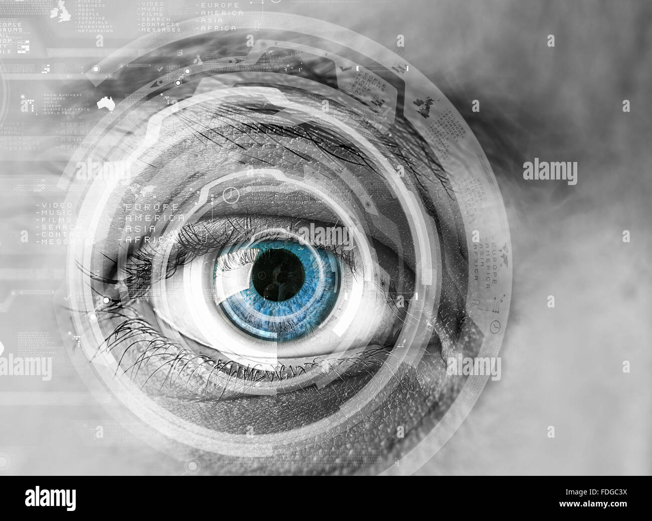 Close up of human eye on digital technology background Stock Photo - Alamy