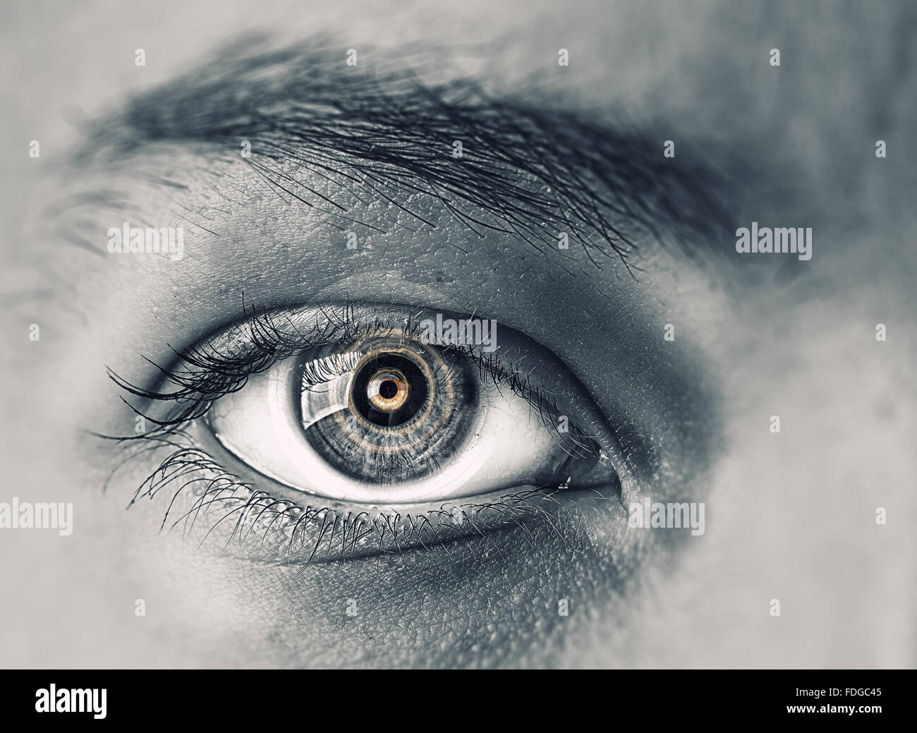 Close up of human eye on digital technology background Stock Photo - Alamy