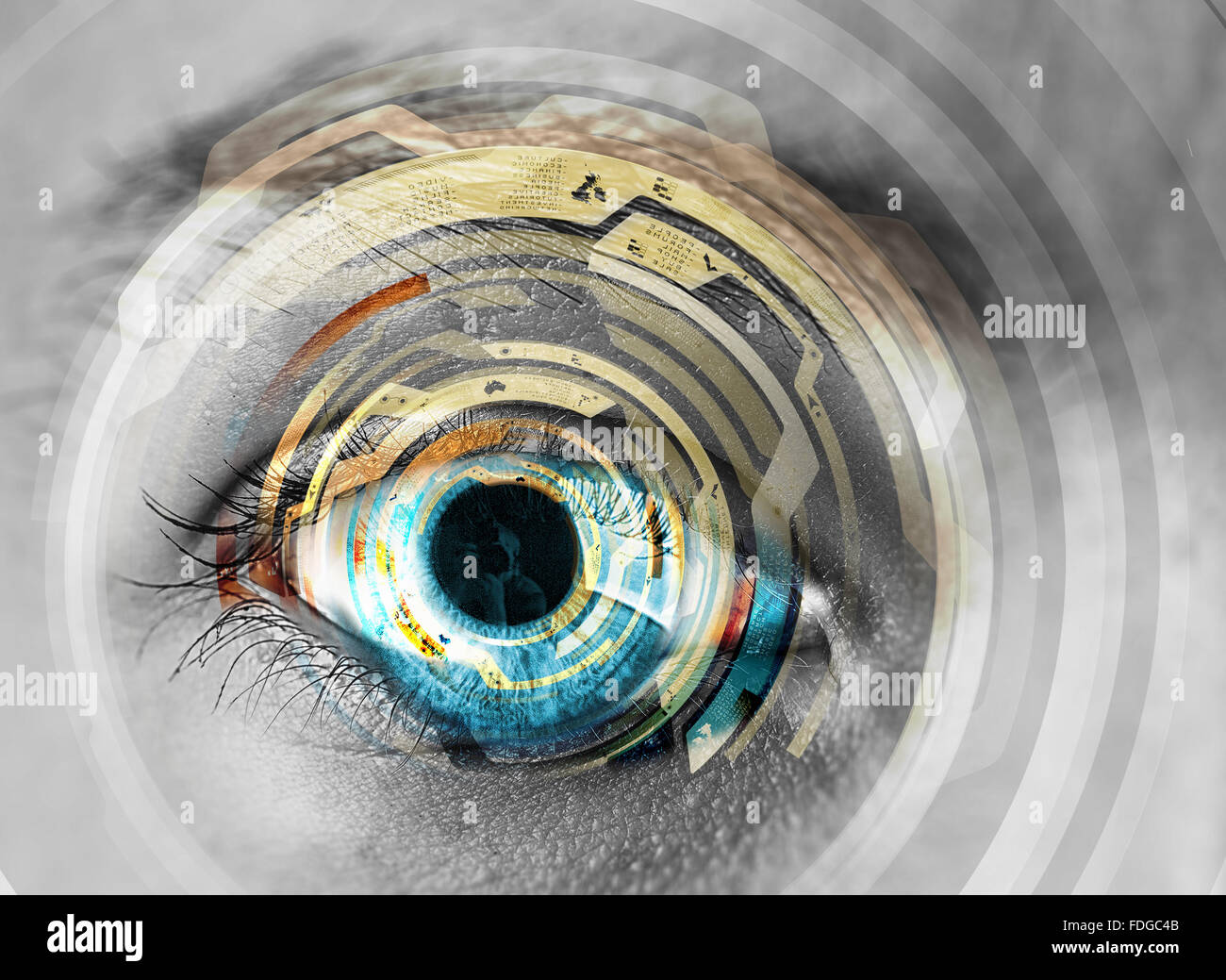 Close up of human eye on digital technology background Stock Photo - Alamy