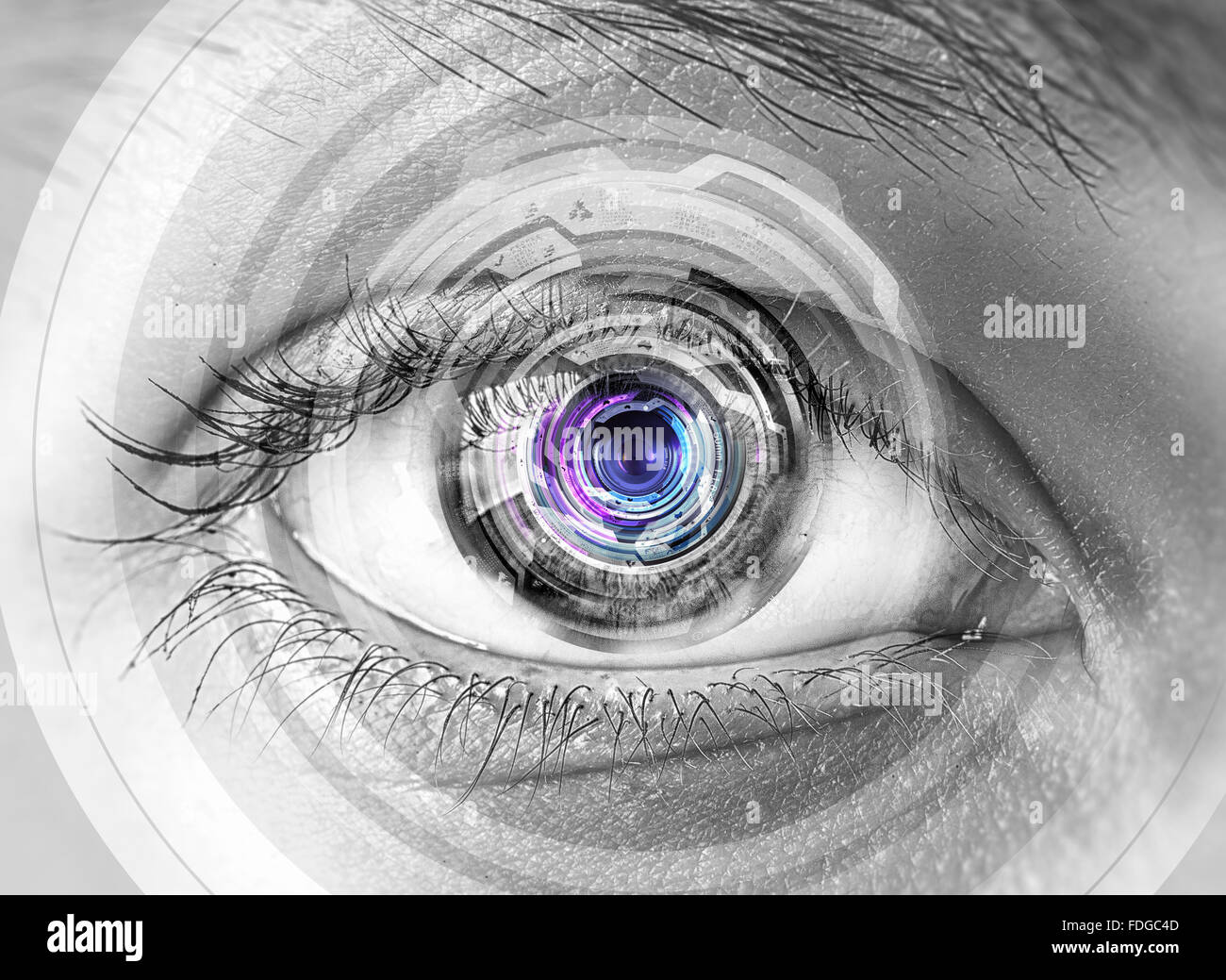 Close up of human eye on digital technology background Stock Photo - Alamy
